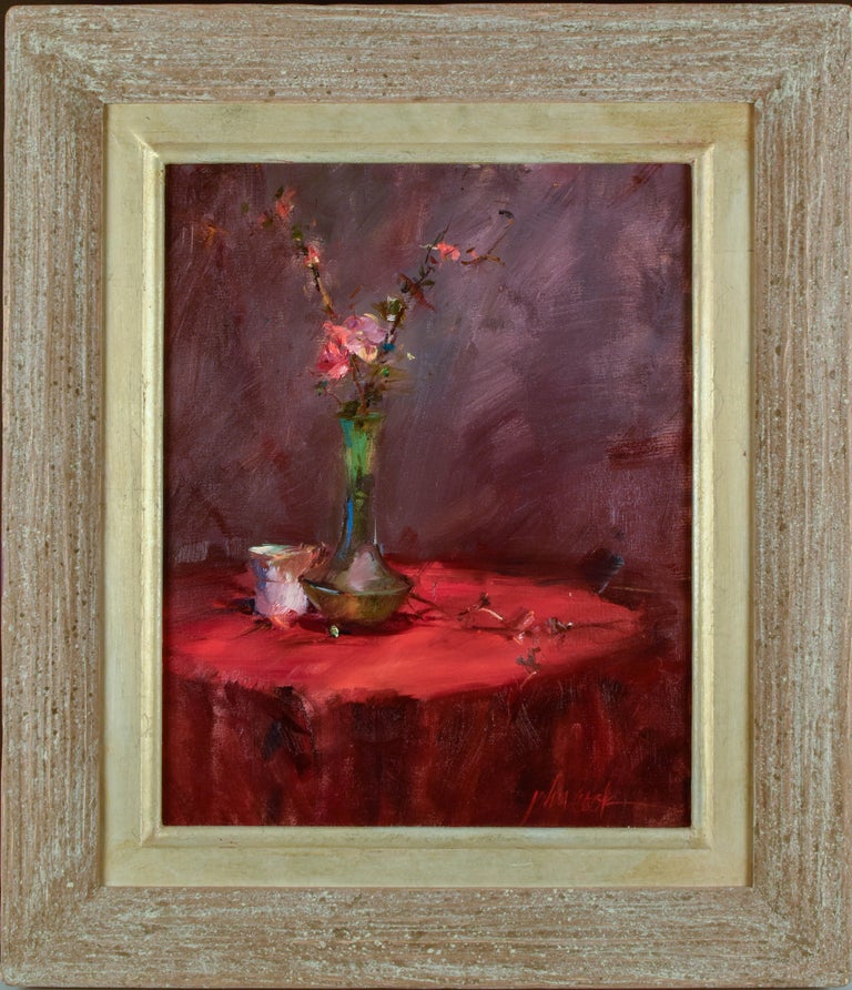 John Cook - John Cook, "Flowers on Red Table" Oil on Canvas 19 1/2 x 15 ...