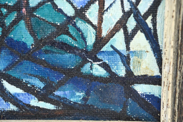 John Crockett, Modernist "Snowy Evening" Oil on Masonite Landscape ...