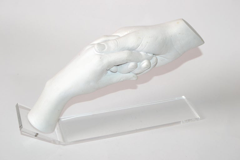 John Cutrone Plaster Sculpture on Lucite Base Couple Holding Hands ...