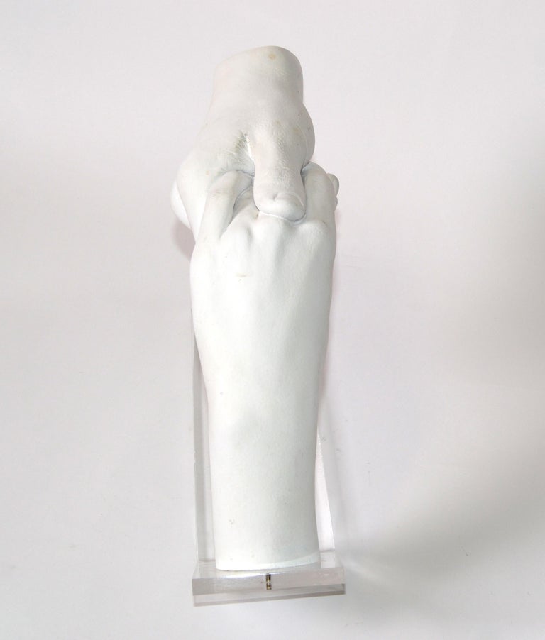 John Cutrone Plaster Sculpture on Lucite Base Couple Holding Hands ...