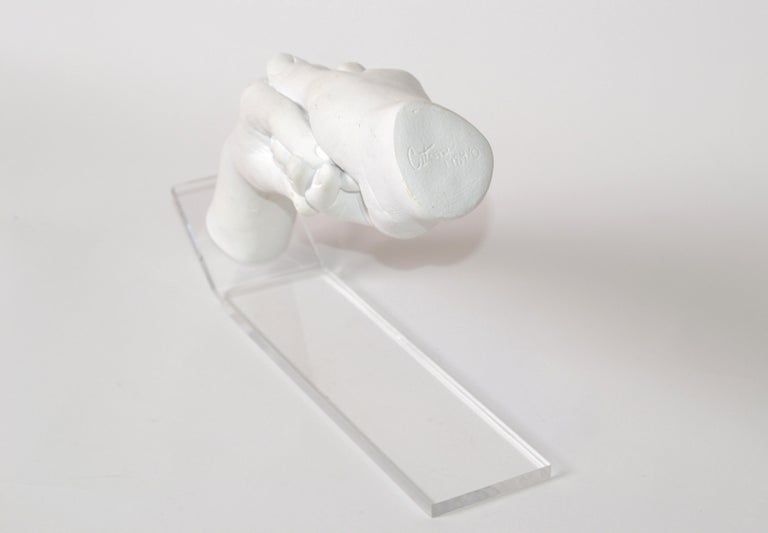 John Cutrone Plaster Sculpture on Lucite Base Couple Holding Hands ...