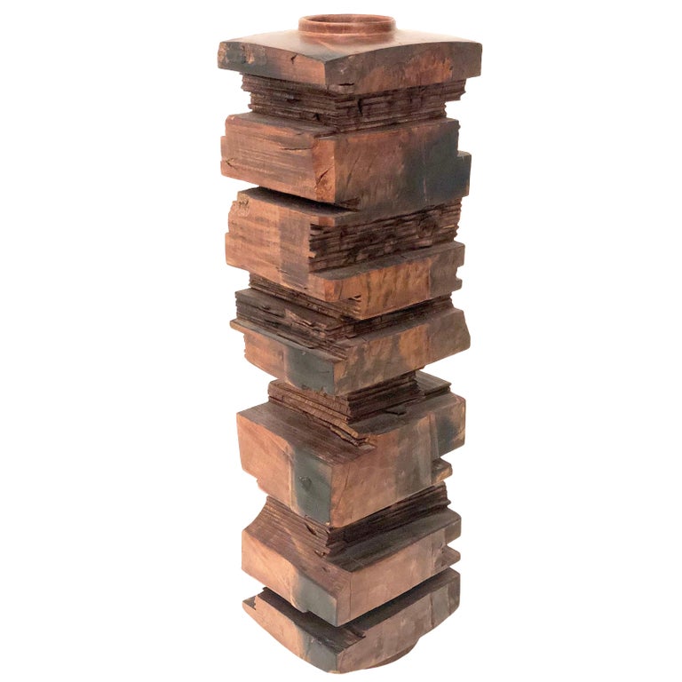 John Dickinson Signed Wood Abstract Tall Sculpture Vase, 2006 at 1stDibs