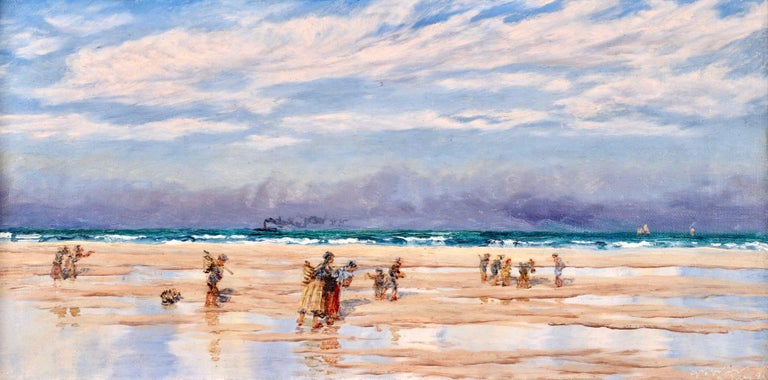 John Edward Brett ARA - Gathering Cockles - Pre-Raphaelite Oil, Figures ...