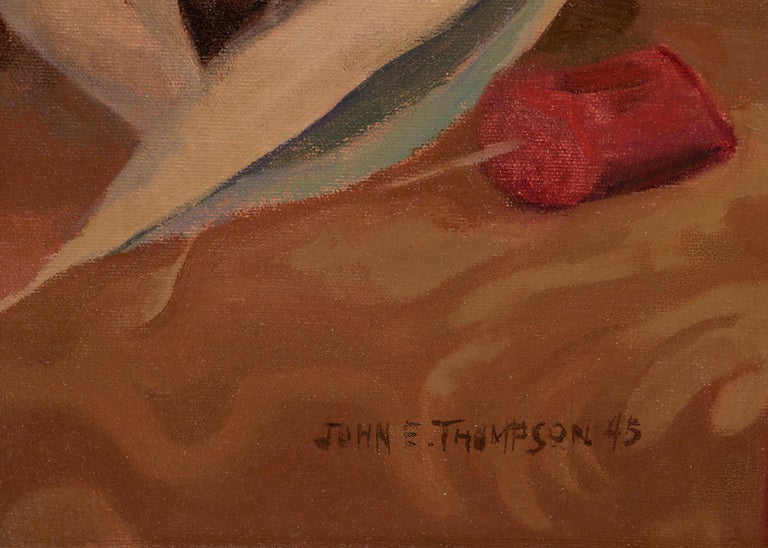 John Edward Thompson - 1940s Still Life with Flowers Oil Painting, Red ...
