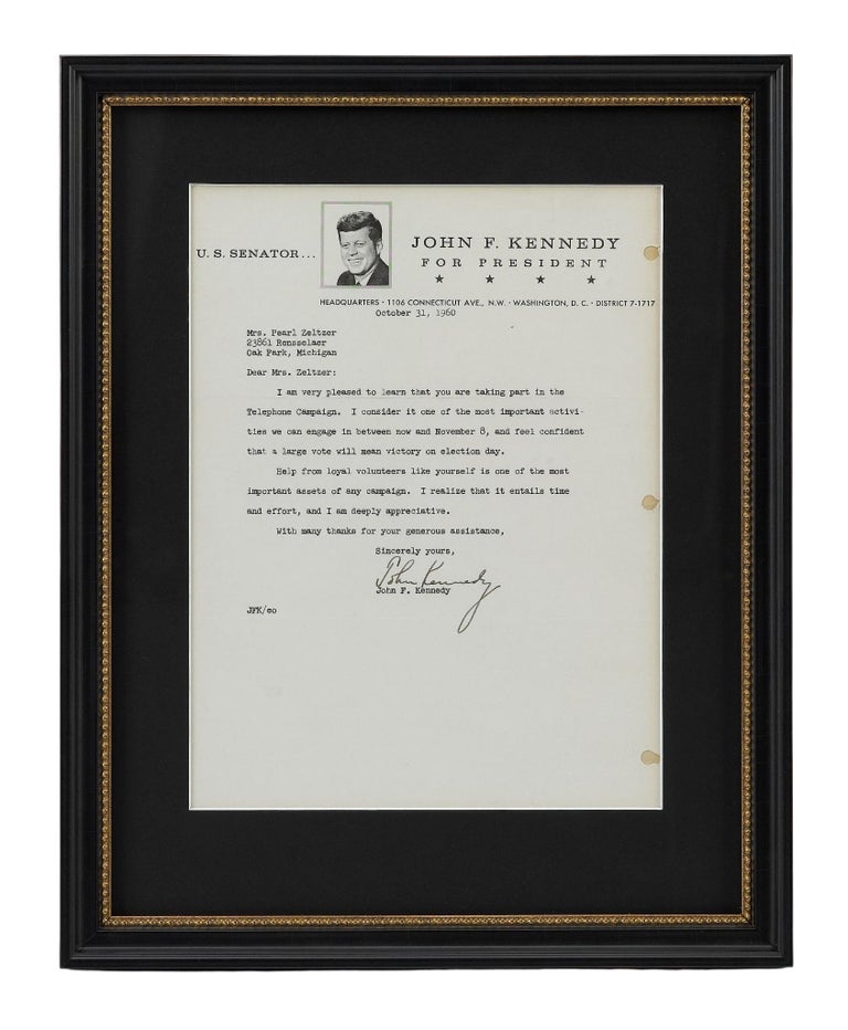 John F. Kennedy Typed Presidential Campaign Letter, October 1960 For ...