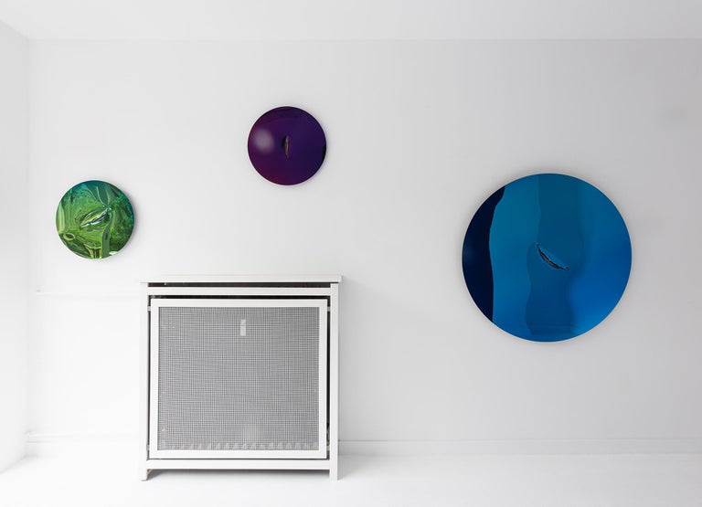 John Franzen - Pink round steel mirror plate by John Franzen 58 cm Ø ...