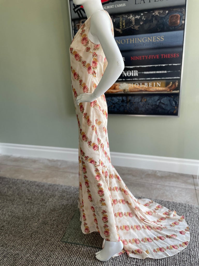 John Galliano Autumn 2001 Bias Cut Floral Botanical Print Evening Dress ...