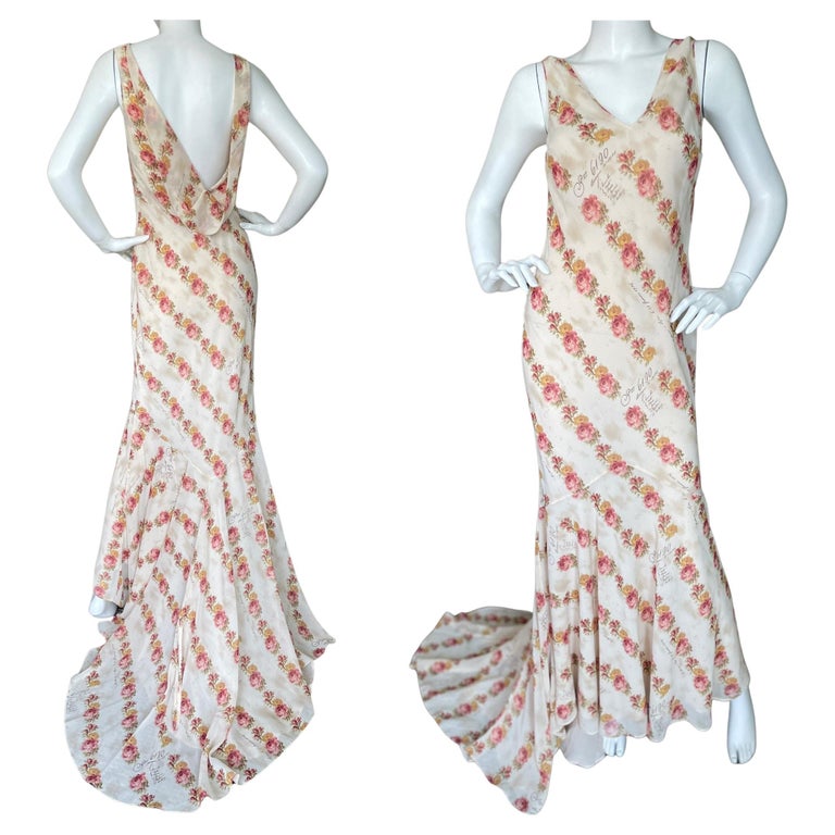 John Galliano Autumn 2001 Bias Cut Floral Botanical Print Evening Dress ...