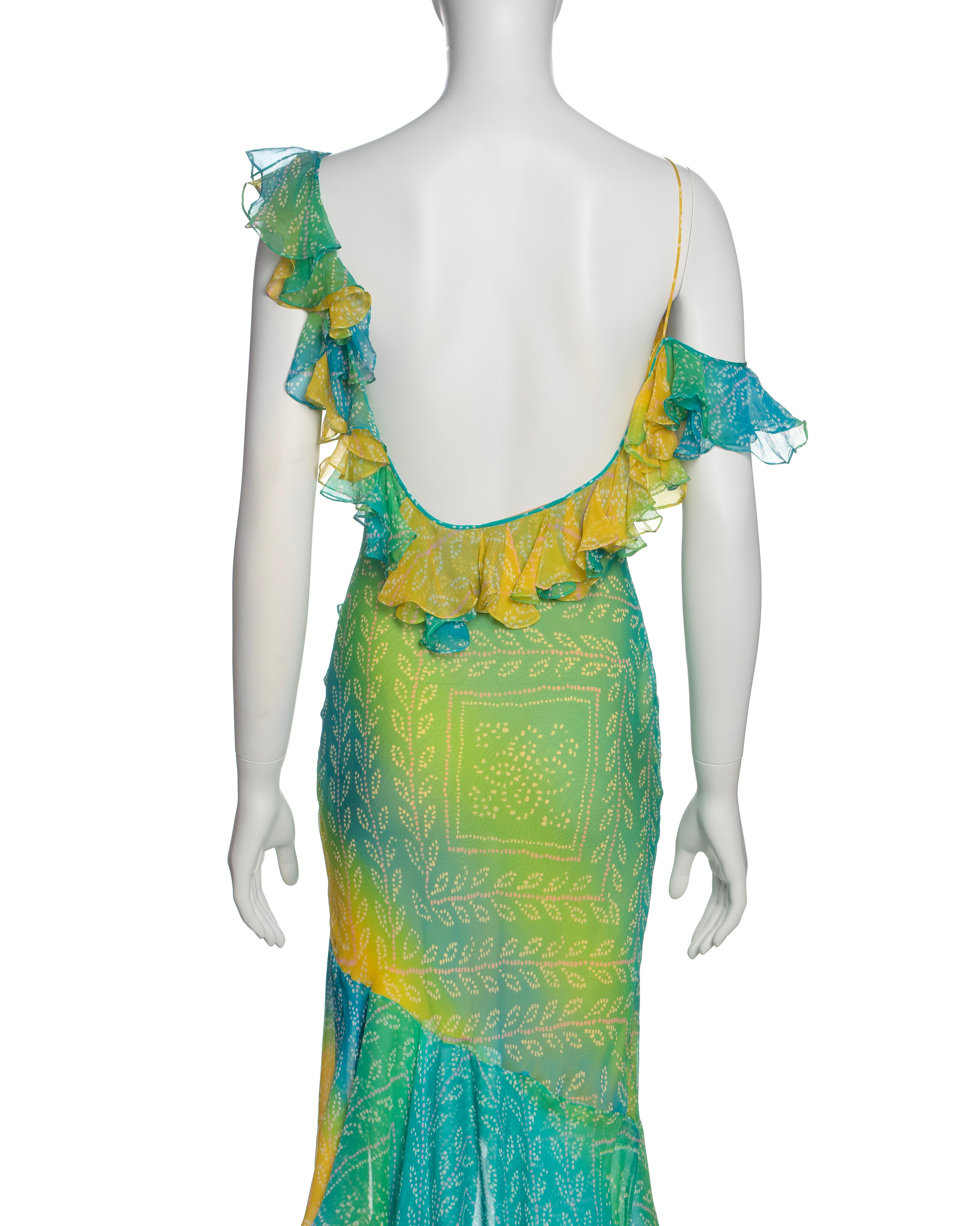 John Galliano Bias-Cut Silk Dress in an Ombre Dyed Turquoise and Yellow ...