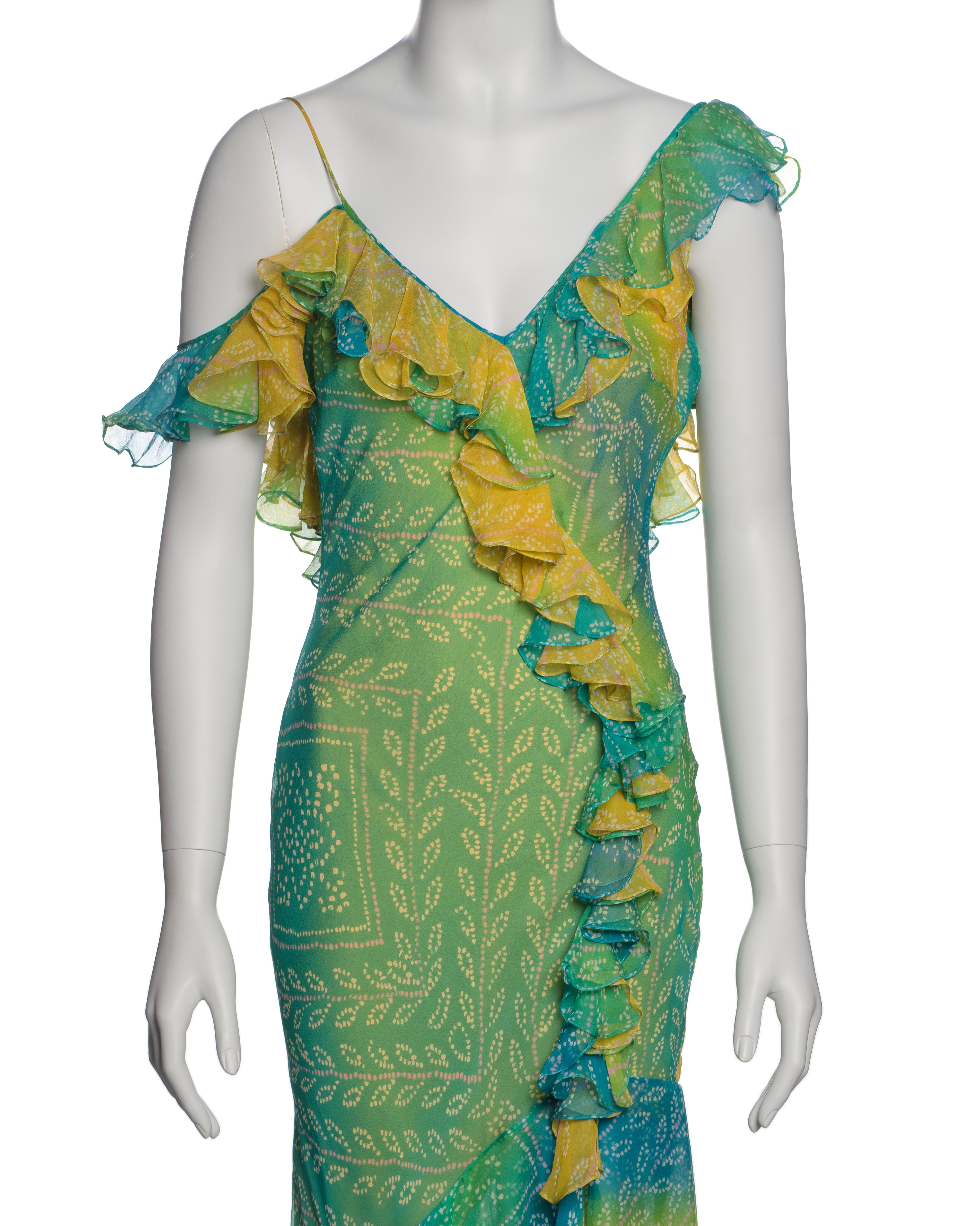 John Galliano Bias-Cut Silk Dress in an Ombre Dyed Turquoise and Yellow ...