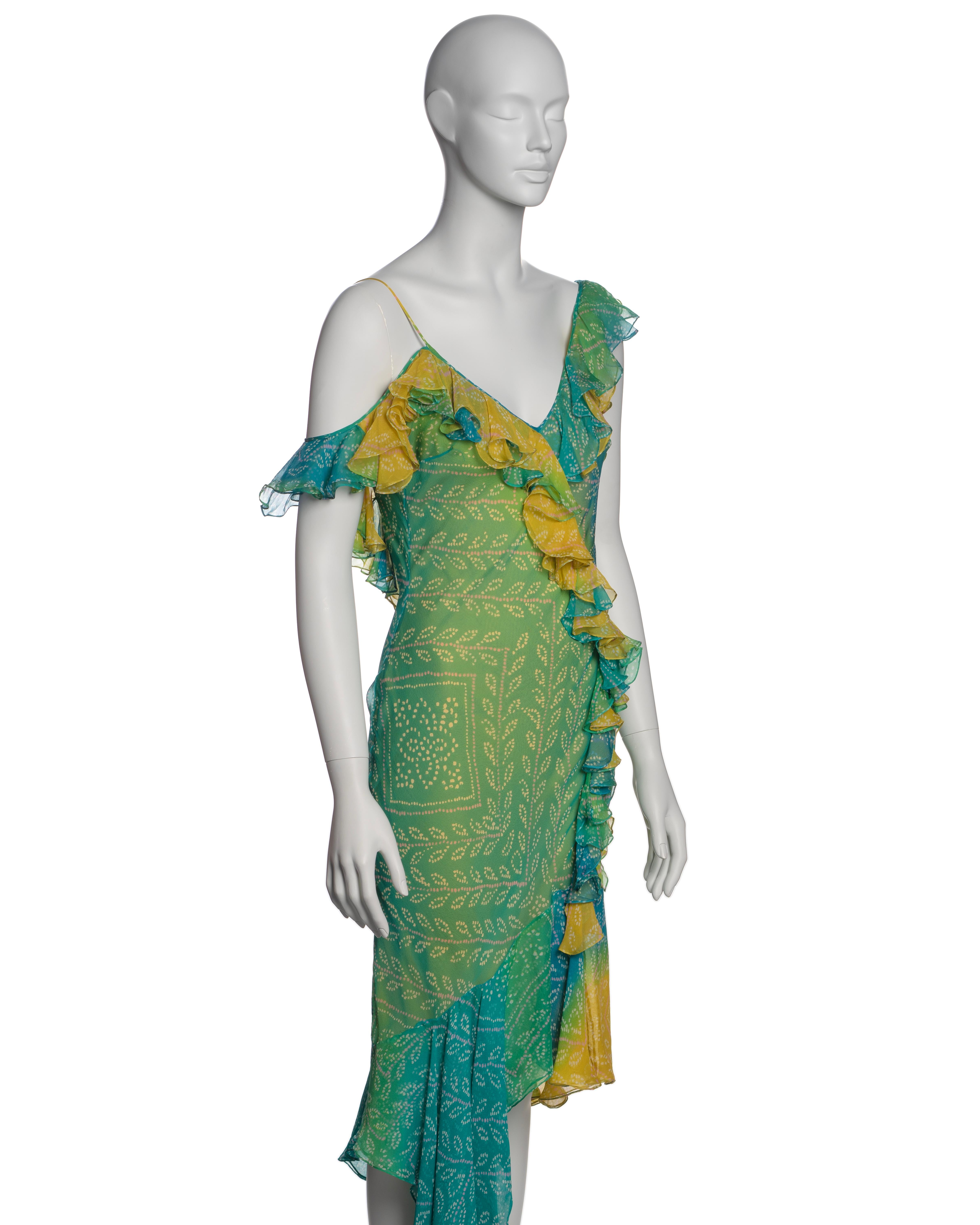 John Galliano Bias-Cut Silk Dress in an Ombre Dyed Turquoise and Yellow ...