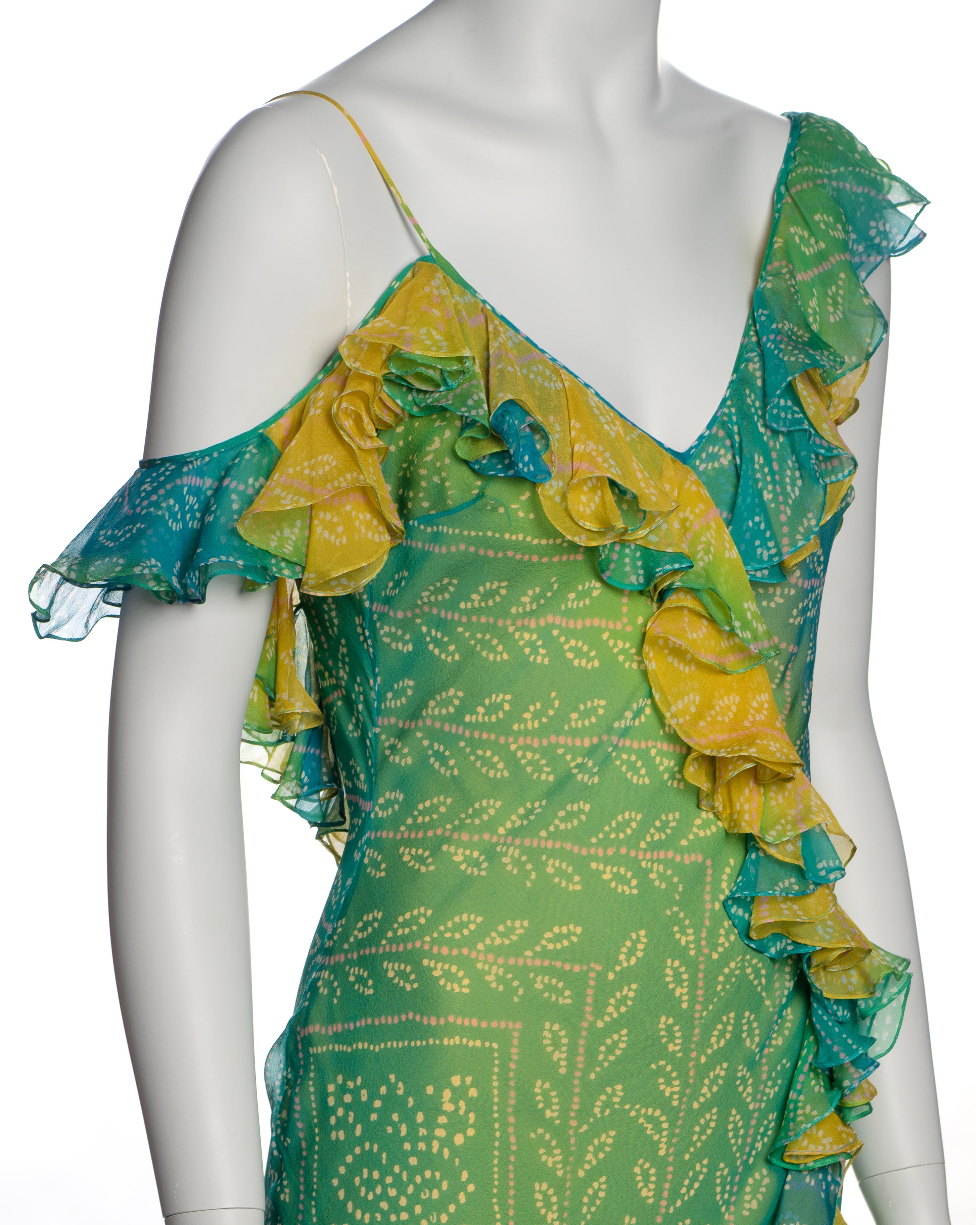 John Galliano Bias-Cut Silk Dress in an Ombre Dyed Turquoise and Yellow ...