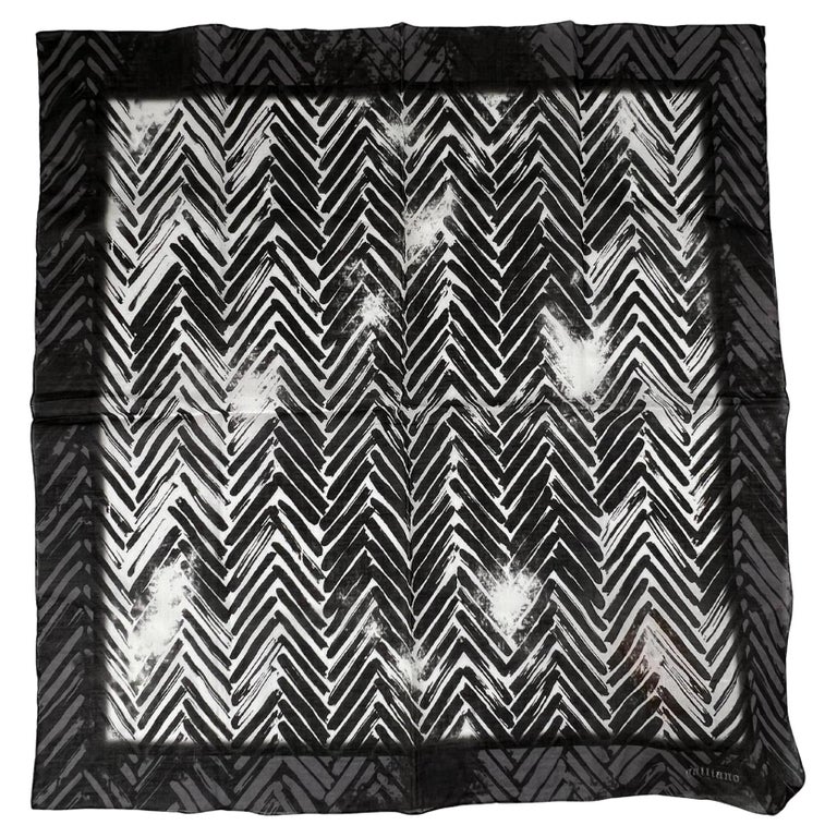 John Galliano Black White Chevron Square Scarf Bandana For Sale at 1stDibs
