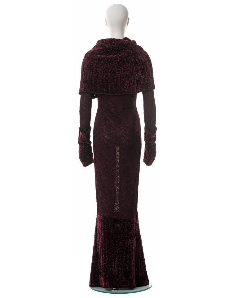 John Galliano burgundy knitted lace and chenille evening dress, fw 1999 ...