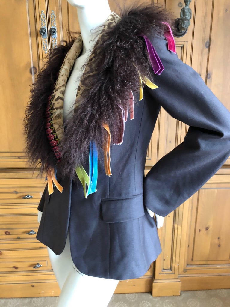 John Galliano Gray Wool Jacket with Festive Mongolian Lamb and Calf Fur ...