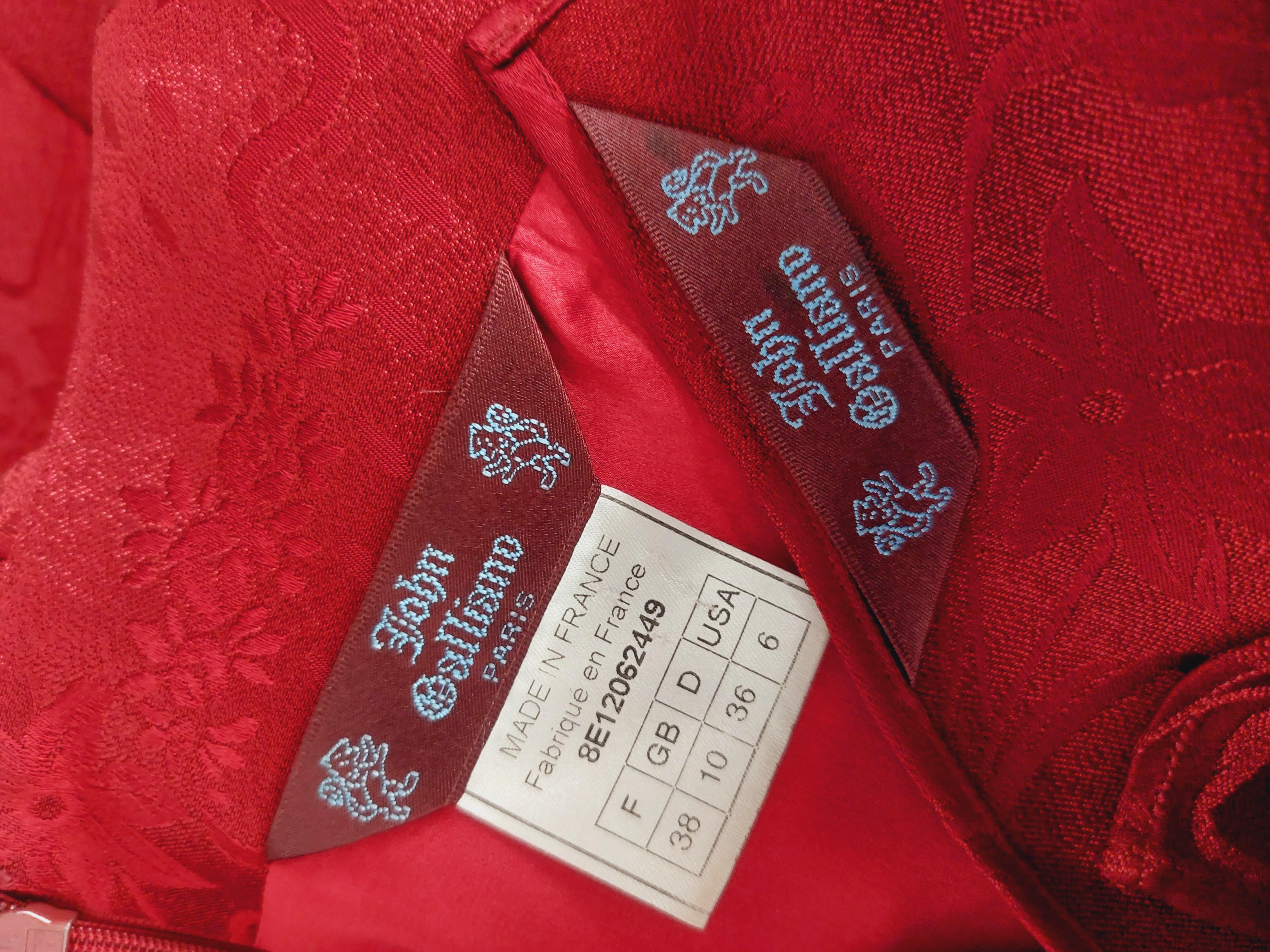 John Galliano London Red Silk Brocade Floral Runway Evening Gown Dress ...