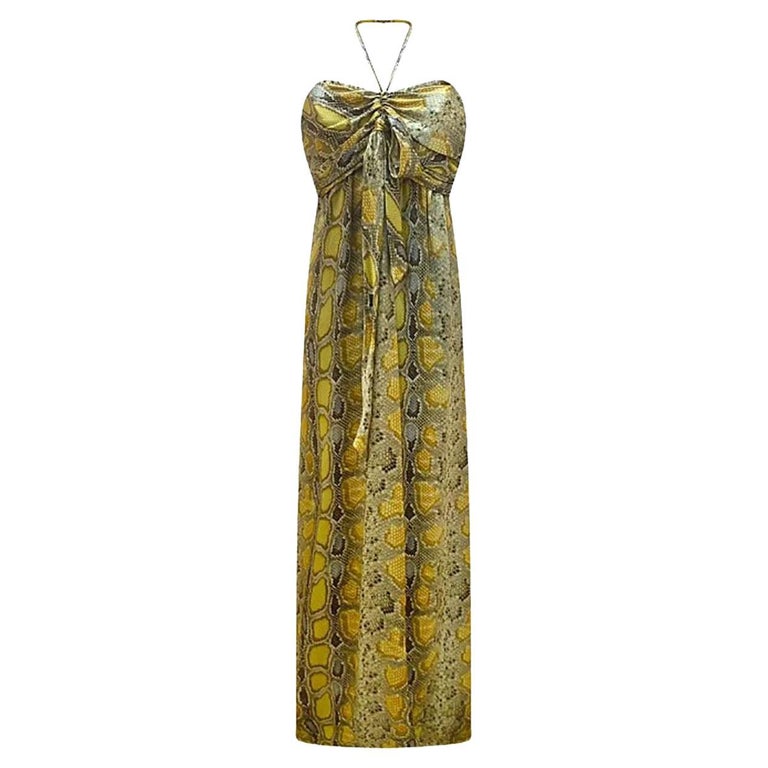 JOHN GALLIANO LONG SILK SNAKE PRINT DRESS Sz IT 48 For Sale at 1stDibs