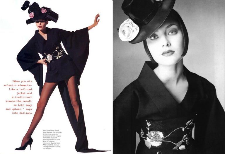 John Galliano Minimono / kimono mini dress with embroidered obi belt ...