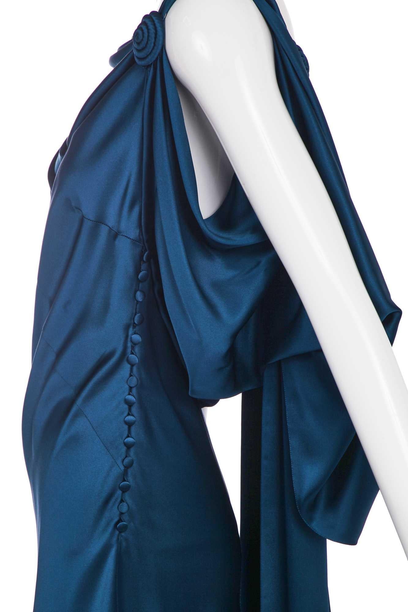 JOHN GALLIANO Teal Bias Cut Satin Evening Gown From The A/W 2008 ...