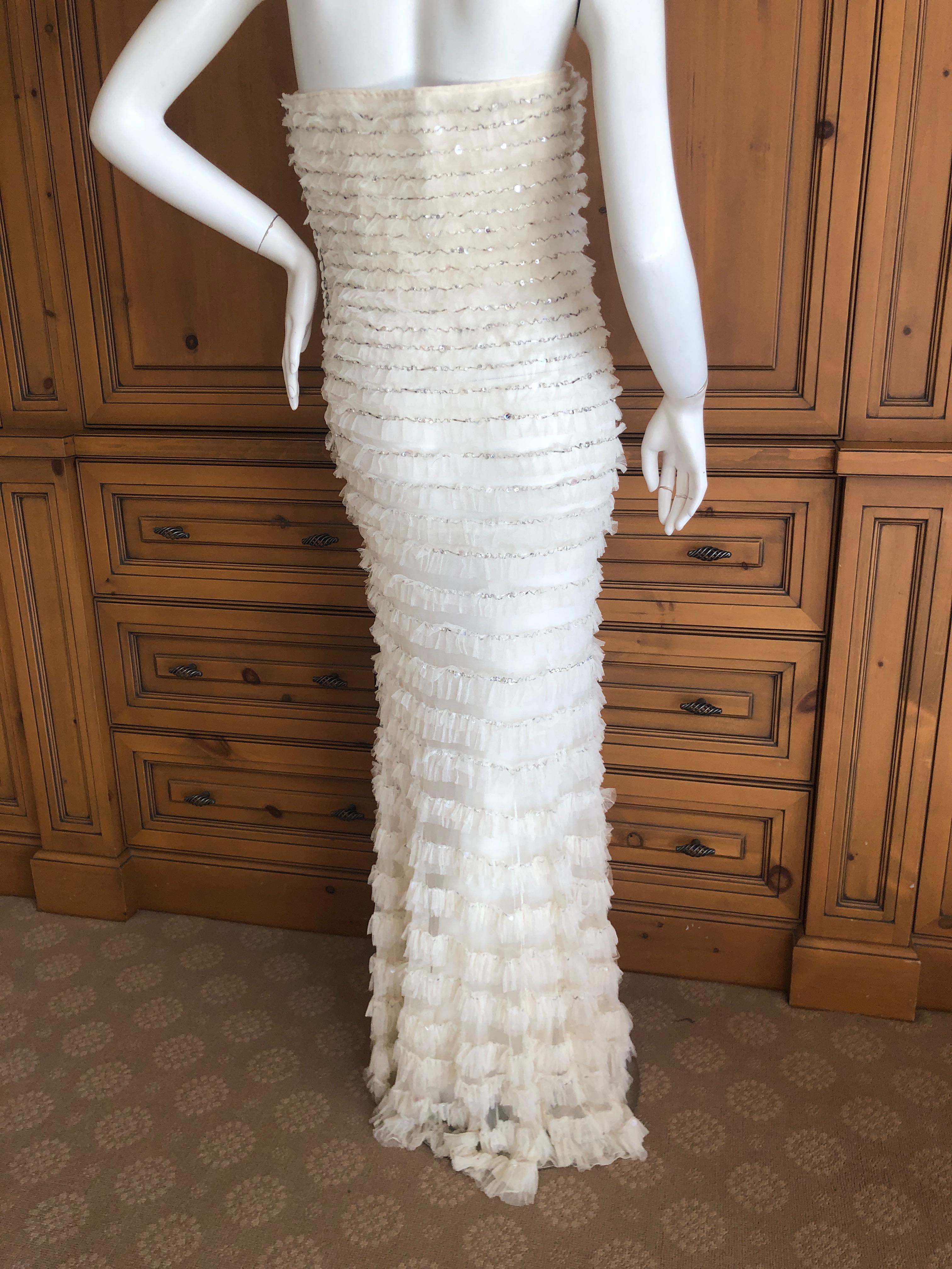 John Galliano Vintage Tiered Ruffled Bead Embellished Strapless Evening ...