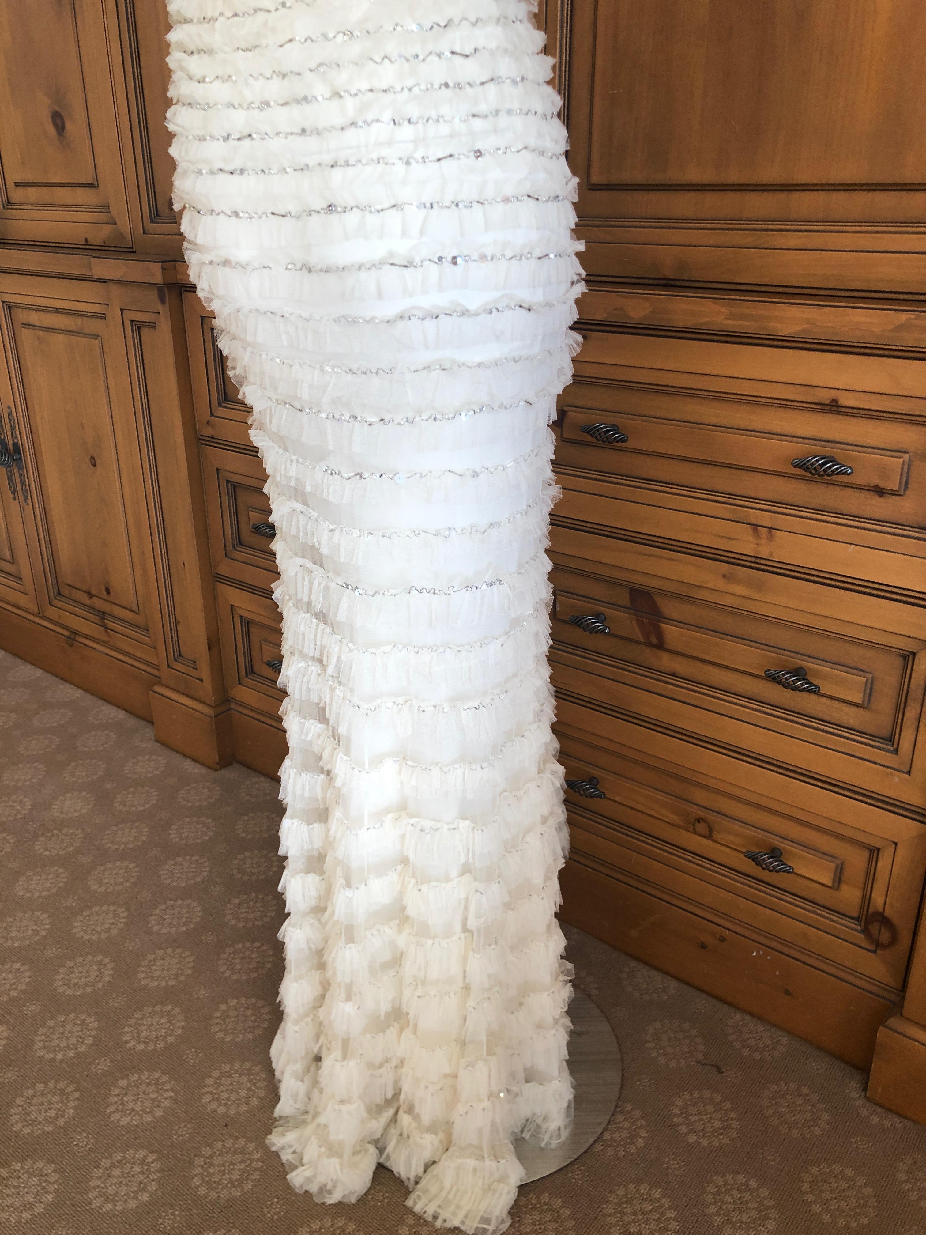 John Galliano Vintage Tiered Ruffled Bead Embellished Strapless Evening ...