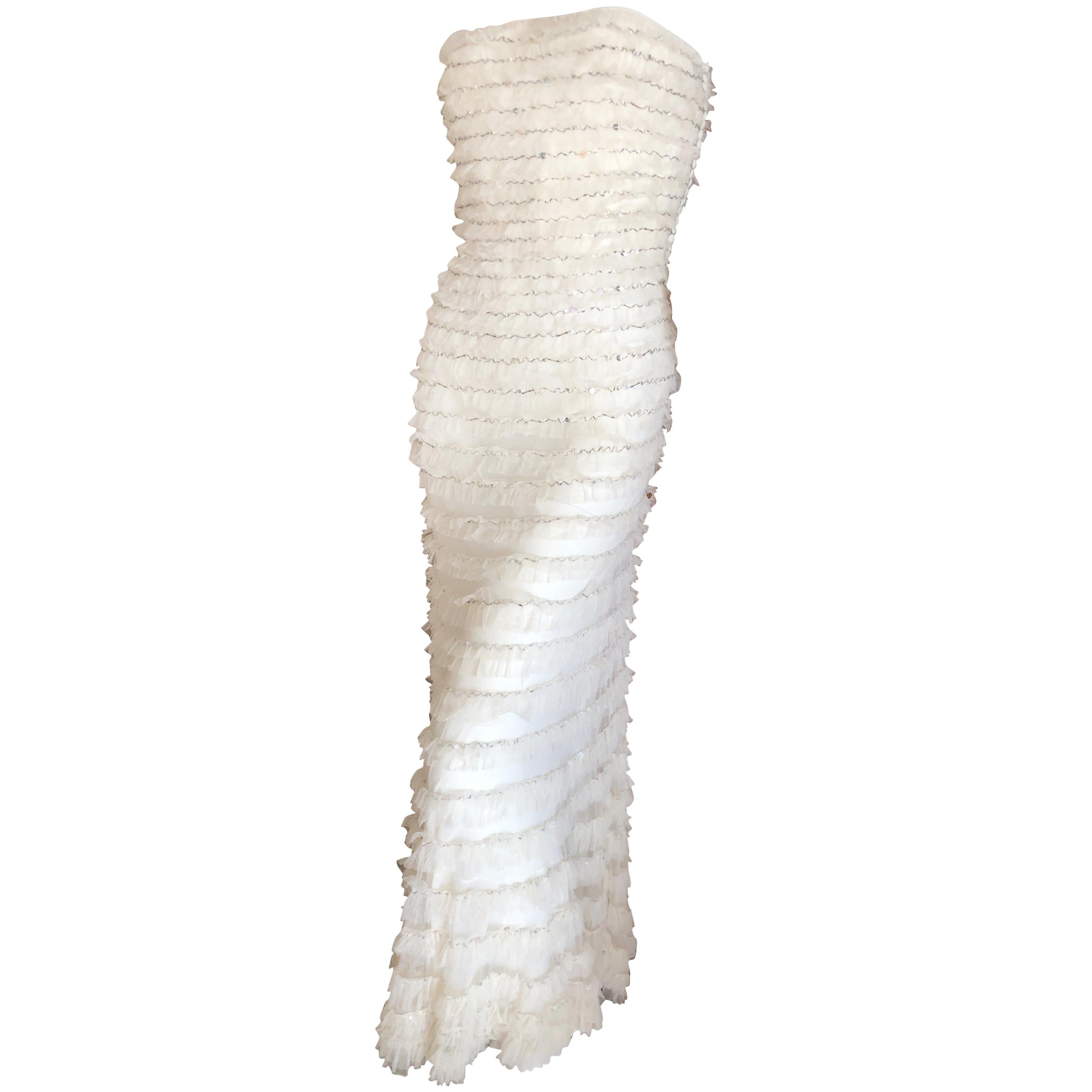John Galliano Vintage Tiered Ruffled Bead Embellished Strapless Evening ...