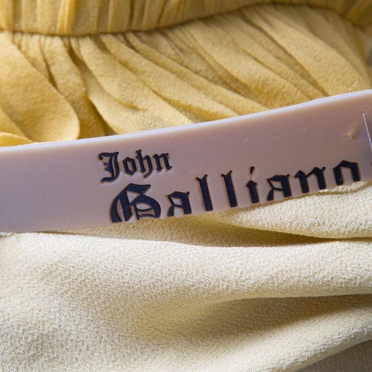 John Galliano Yellow Draped Silk Sleeveless Maxi Dress L For Sale at ...