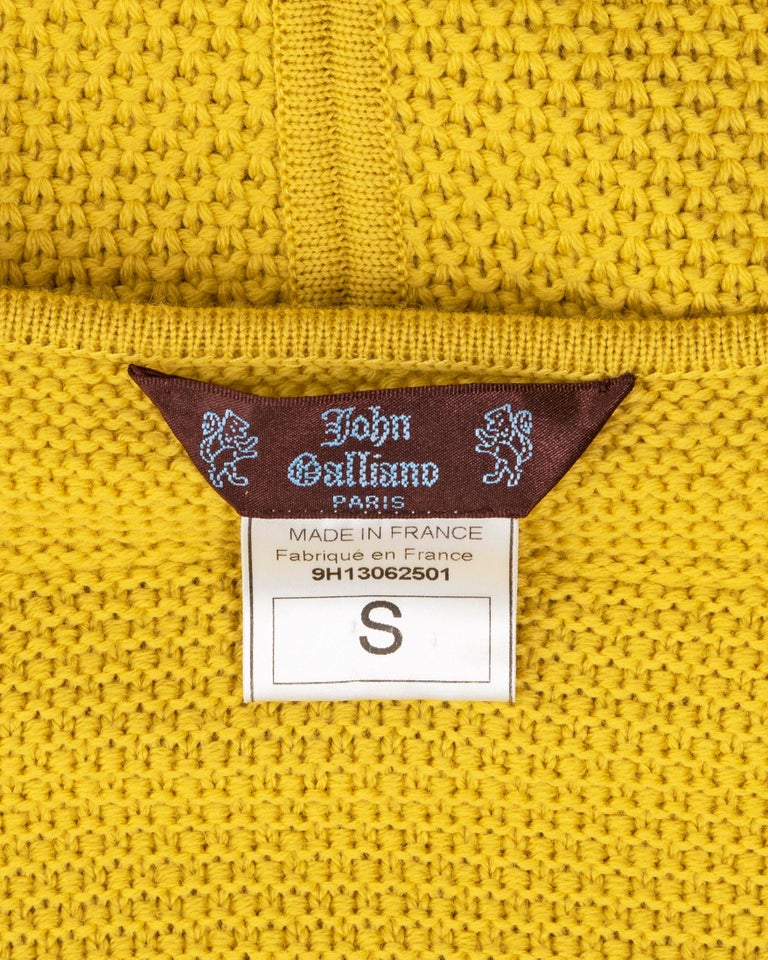 John Galliano yellow waffle-knit wool long sleeve turtleneck dress, fw ...