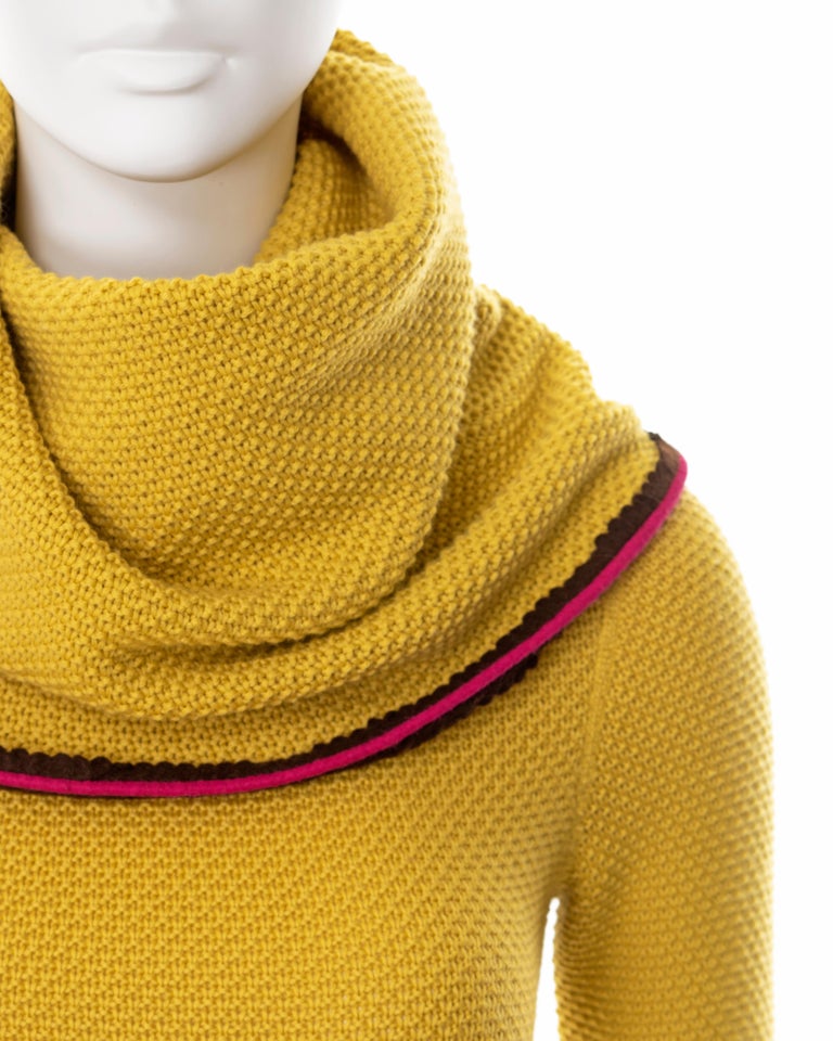 John Galliano yellow waffle-knit wool long sleeve turtleneck dress, fw ...