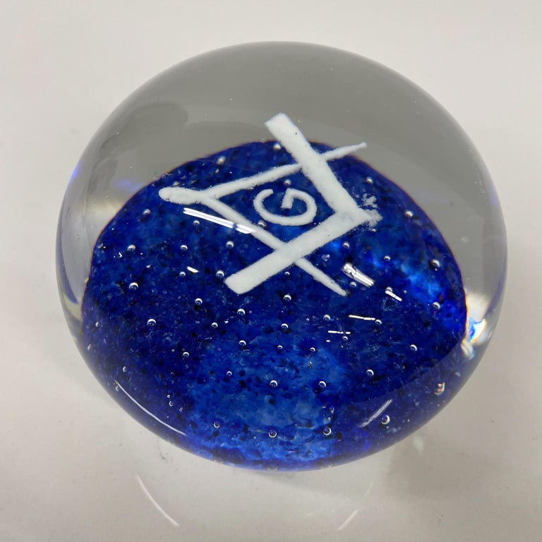 John Gentile Art Glass Paperweight Control Bubble Masonic Royal Blue ...
