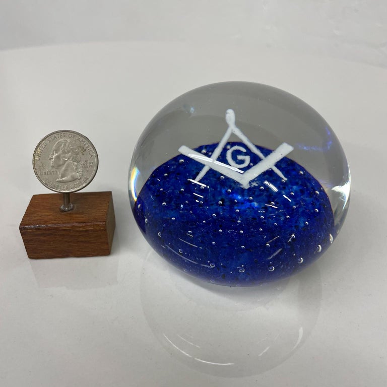 John Gentile Art Glass Paperweight Control Bubble Masonic Royal Blue ...
