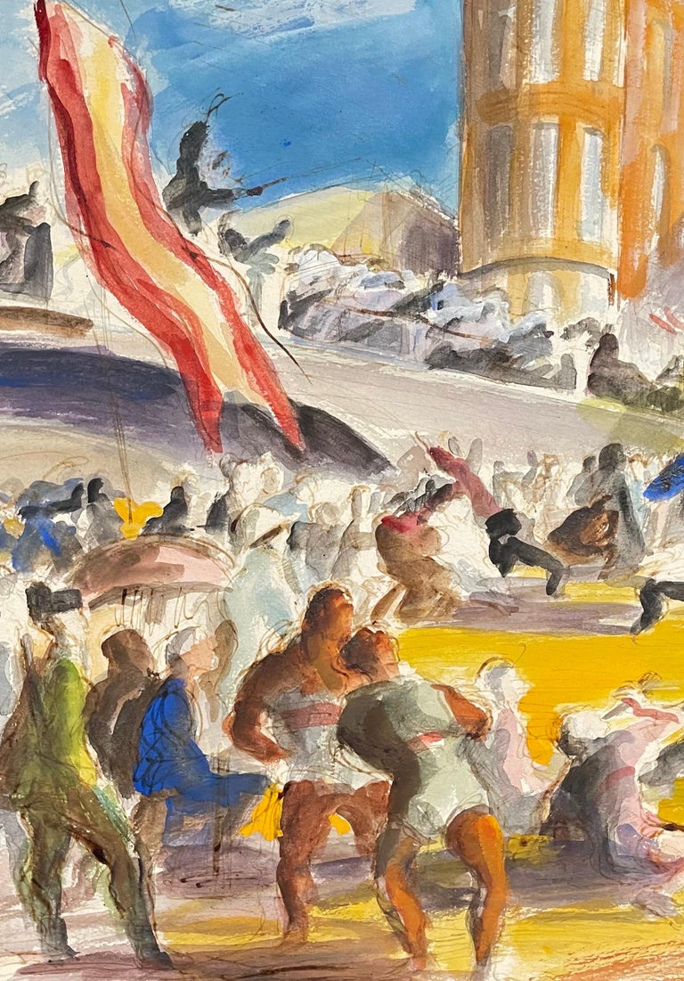 John Groth - Large Watercolour Painting John Groth, Men Wrestling ...