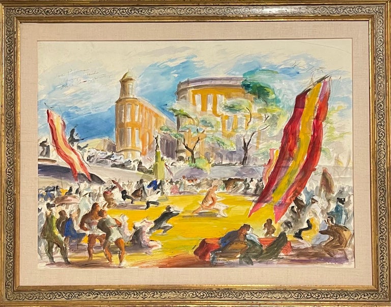 John Groth - Large Watercolour Painting John Groth, Men Wrestling ...