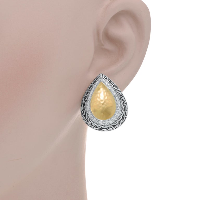 John Hardy Classic Chain Hammered 18k Gold, S. Silver and Diamond ...