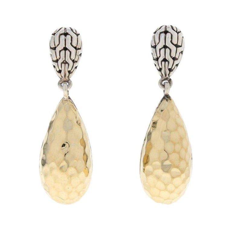 John Hardy Classic Chain Hammered Drop Earrings Sterling and 18 Karat ...