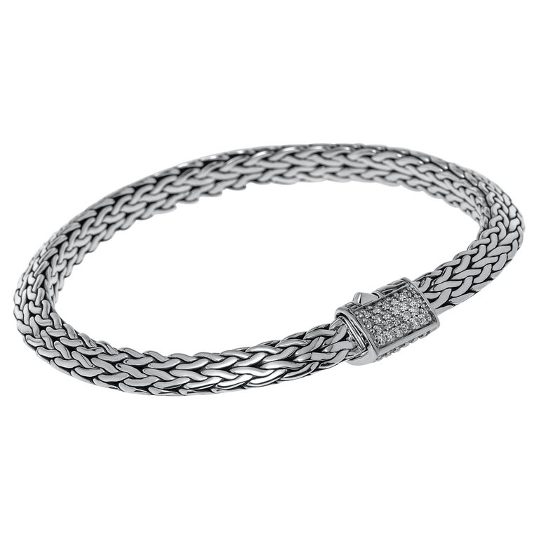 John Hardy Classic Chain Sterling Silver and Diamond Station Bracelet ...