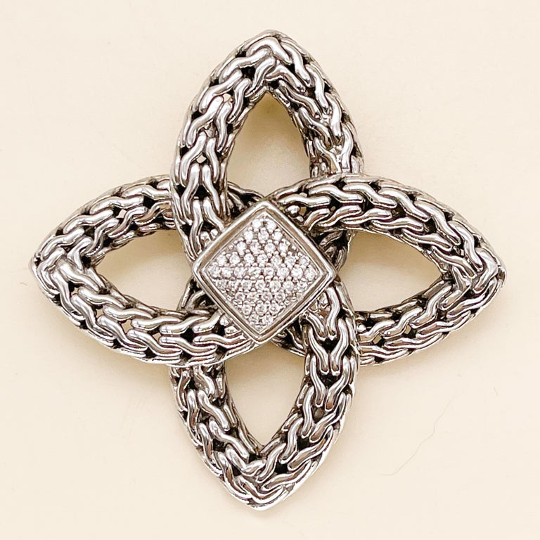 John Hardy Diamond Chain Bowen Knot Pin / Pendant For Sale at 1stDibs