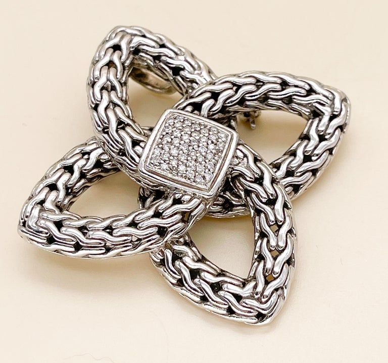 John Hardy Diamond Chain Bowen Knot Pin / Pendant For Sale at 1stDibs