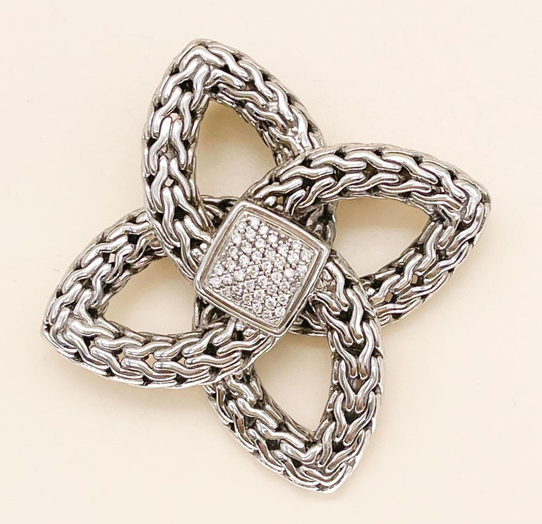John Hardy Diamond Chain Bowen Knot Pin / Pendant For Sale at 1stDibs