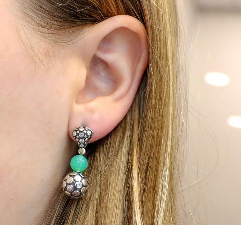 John Hardy Dot Chrysoprase Sterling Silver Dangle Drop Bead Earrings ...