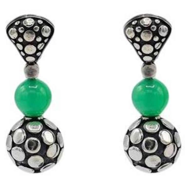 John Hardy Dot Chrysoprase Sterling Silver Dangle Drop Bead Earrings For Sale at 1stDibs