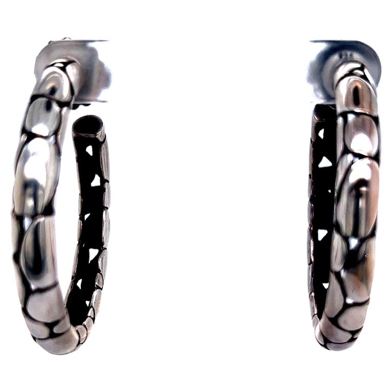 John Hardy Estate Pebble Hoop Earrings Sterling Silver For Sale at 1stDibs