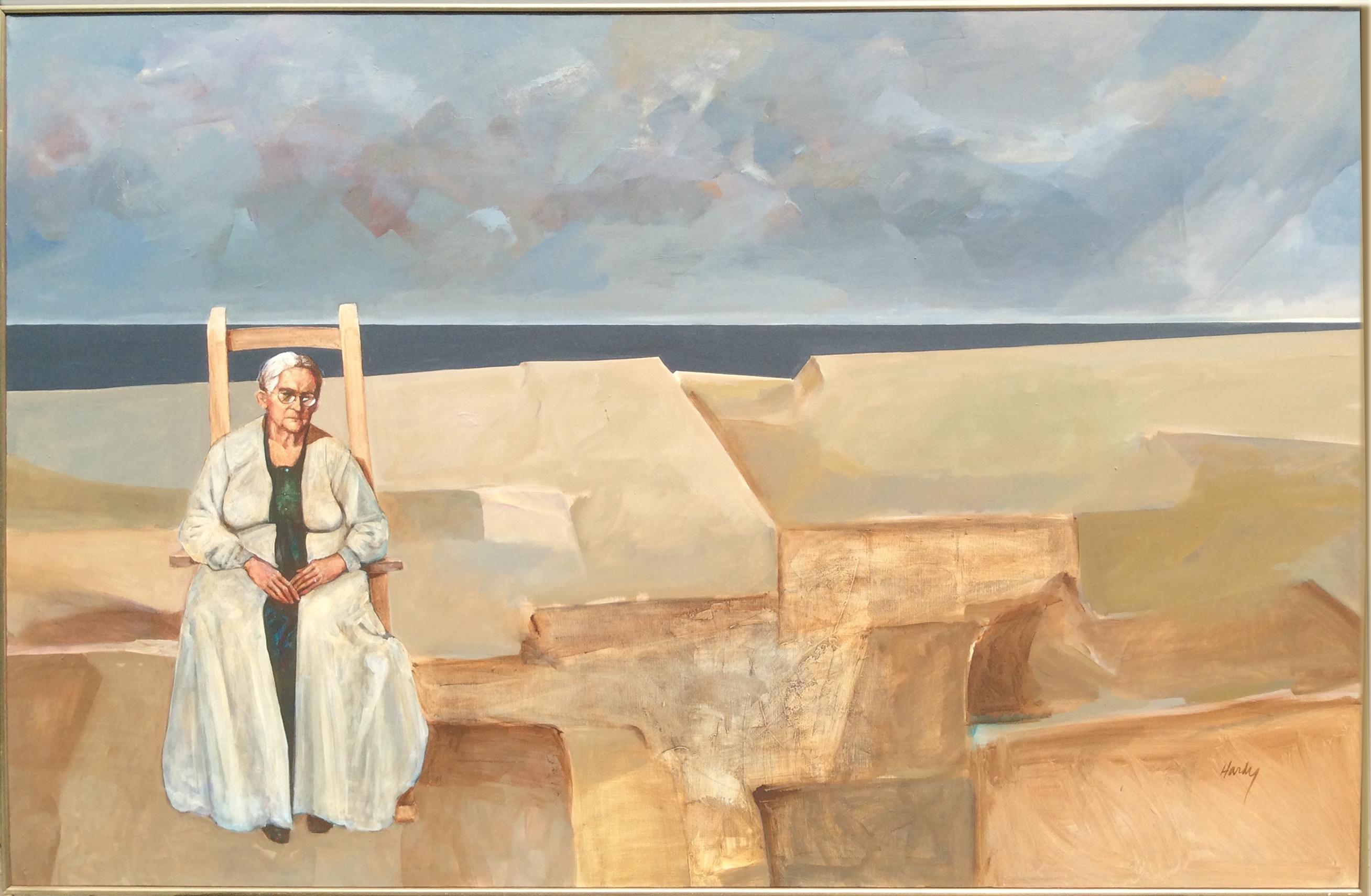John Hardy - Grandmother at Shore, Large Painting by John Hardy For ...