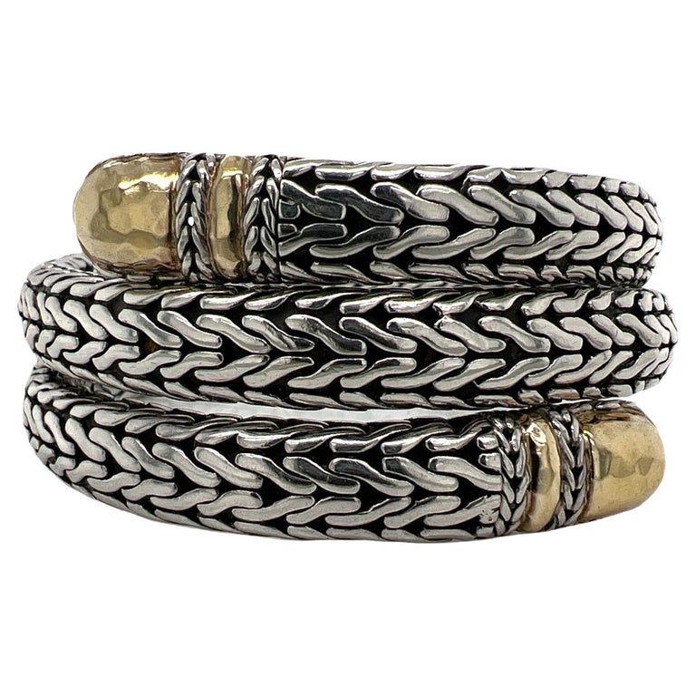 John Hardy Palu 22 Karat Yellow Gold Sterling Silver Coil Cuff Bracelet ...