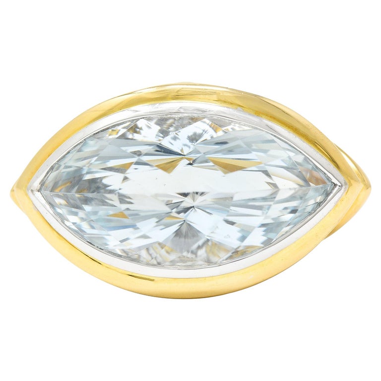 John Hardy Rose Cut Navette Aquamarine 18 Karat Two-Tone Gold Cocktail ...