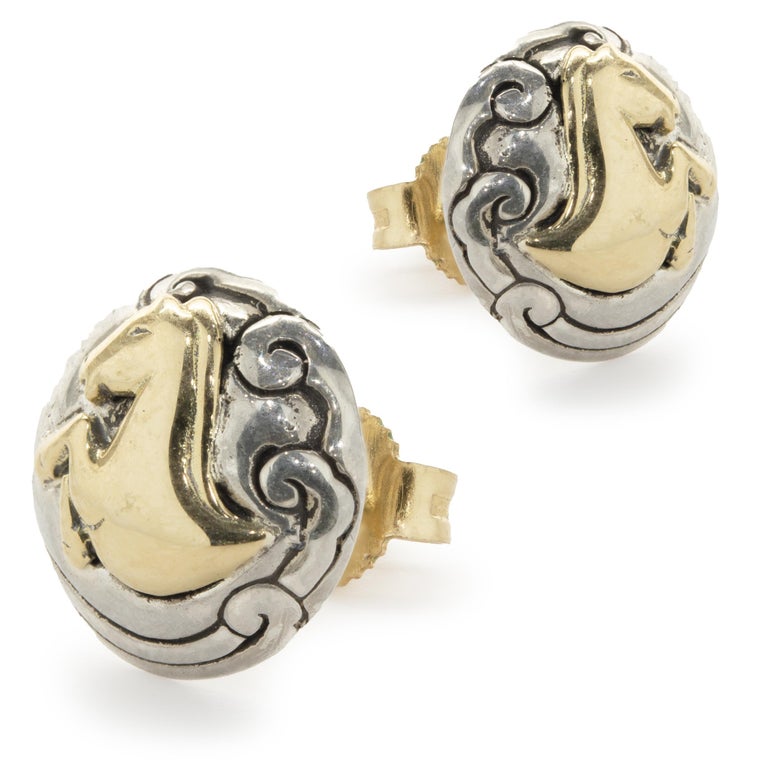 John Hardy Sterling Silver and 18 Karat Yellow Gold Horse Stud Earrings ...