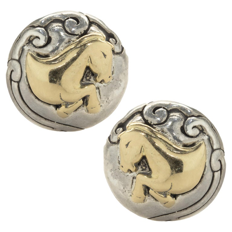 John Hardy Sterling Silver and 18 Karat Yellow Gold Horse Stud Earrings ...