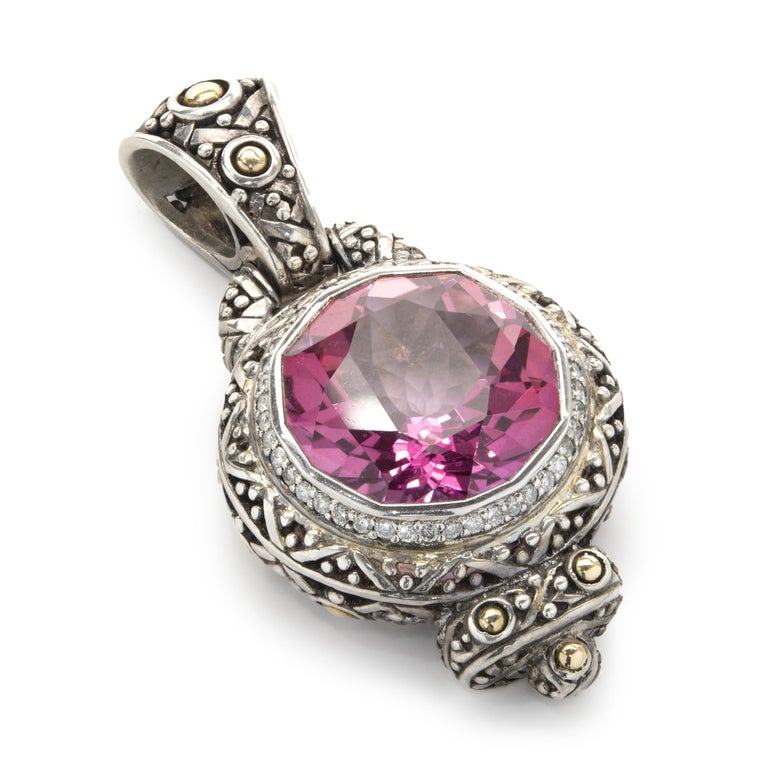 John Hardy Sterling Silver and 18k Yellow Gold Batu Pink Topaz Drop ...