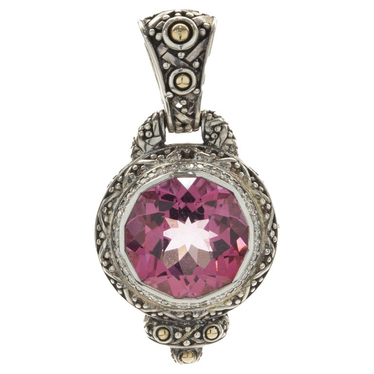 John Hardy Sterling Silver and 18k Yellow Gold Batu Pink Topaz Drop ...