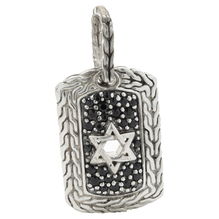John Hardy Sterling Silver Black Sapphire Star of David Dog Tag Pendant ...